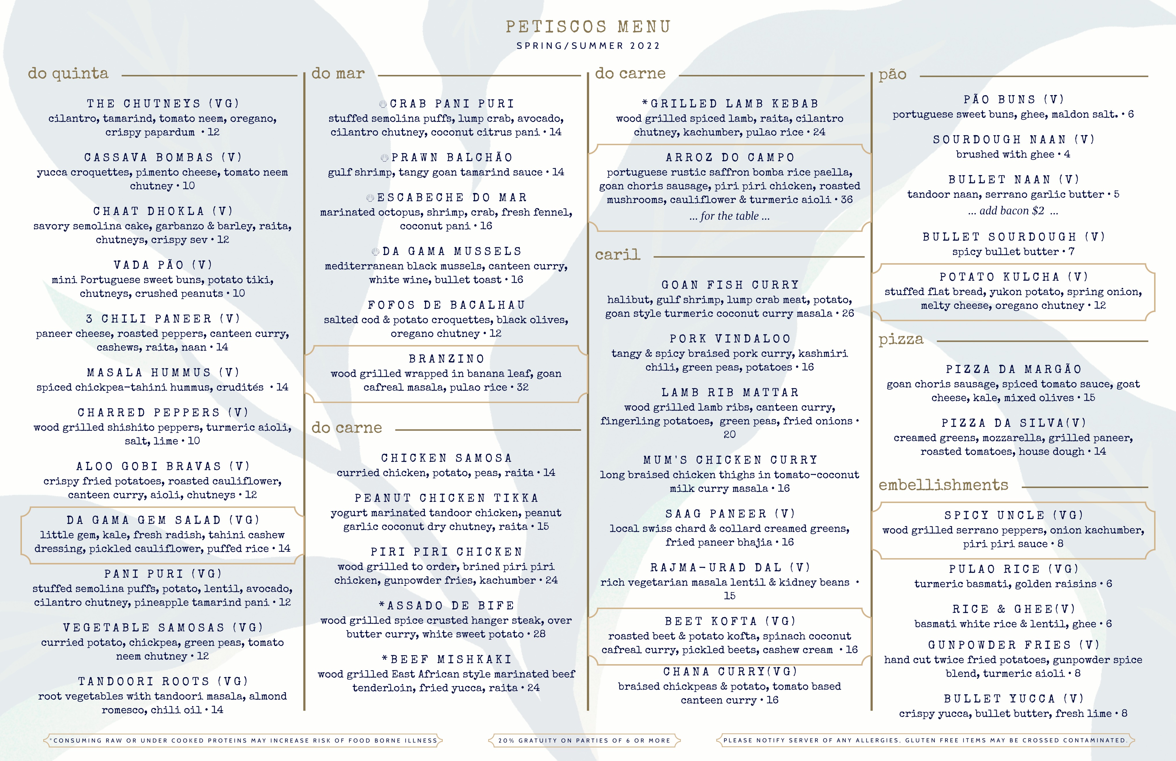 Menus | Da Gama in Houston Heights, TX