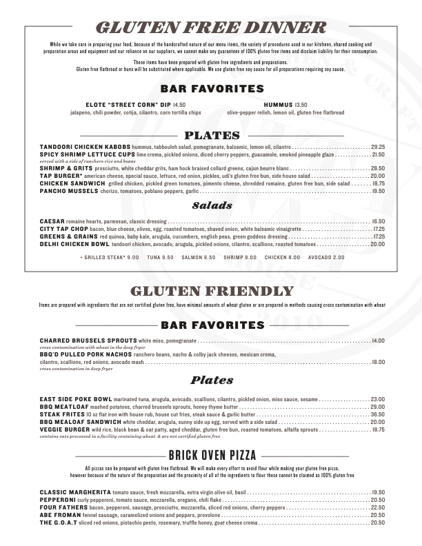 Penn Quarter Menus | City Tap House in the US