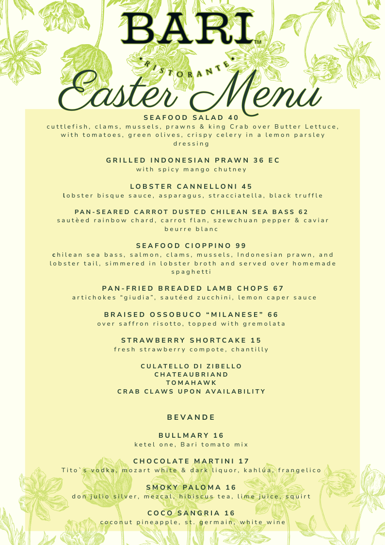 Easter Menu | Bari Ristorante