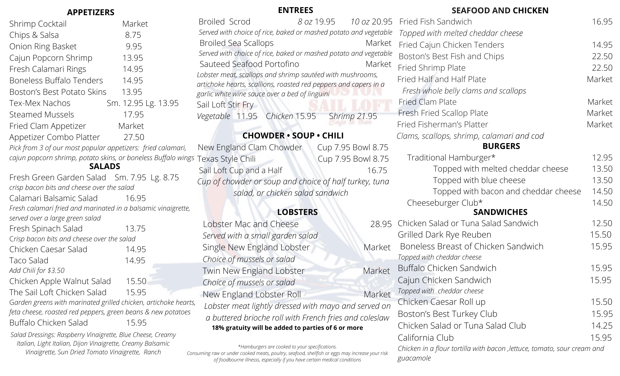 Menus | The Boston Sail Loft- Shipping our Famous Clam Chowder ...