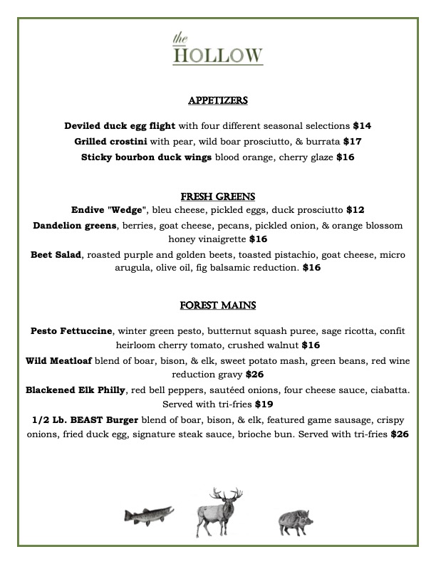 Menus | The Hollow in Columbia, SC