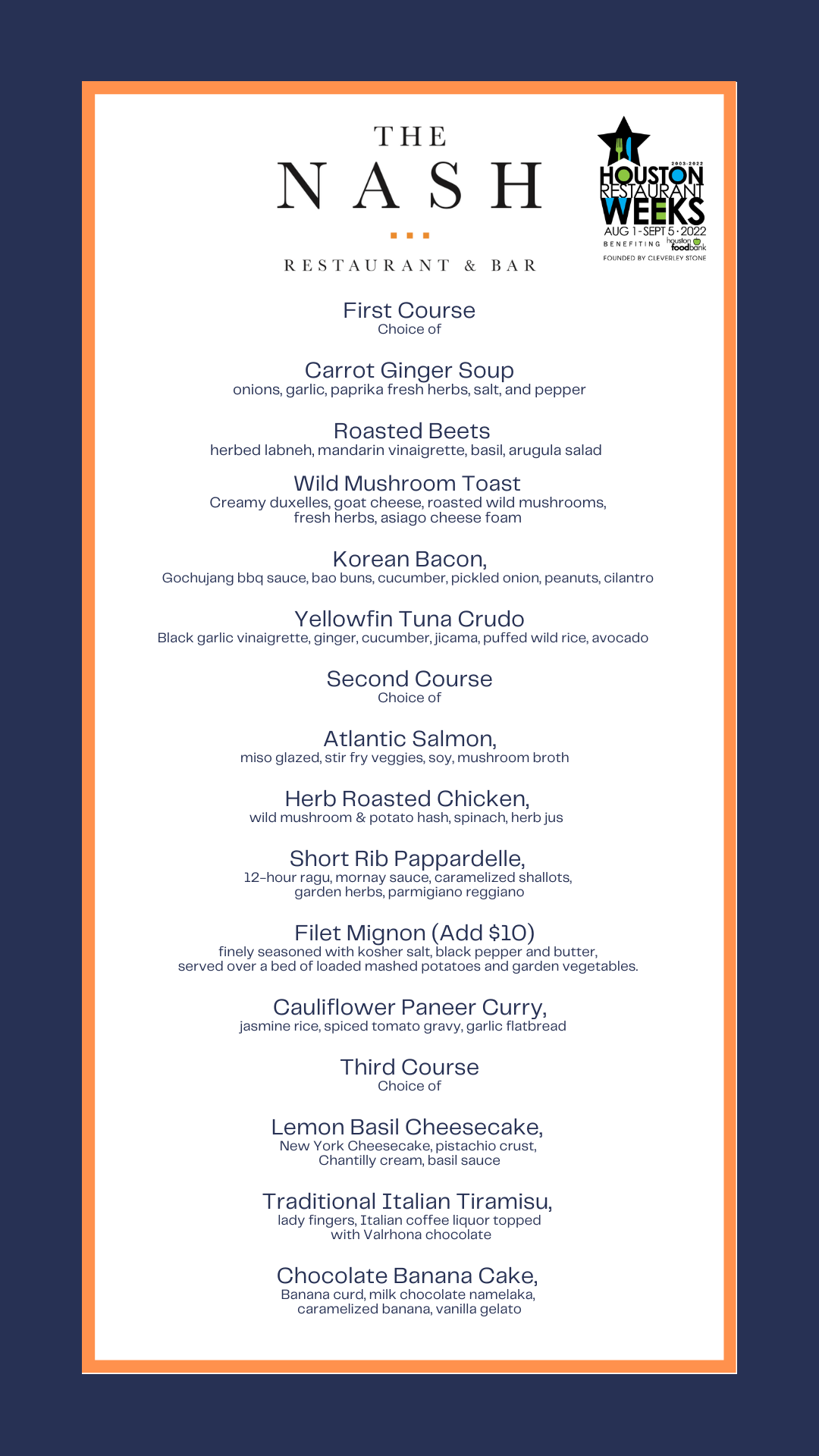 Menus | The Nash in Houston, TX