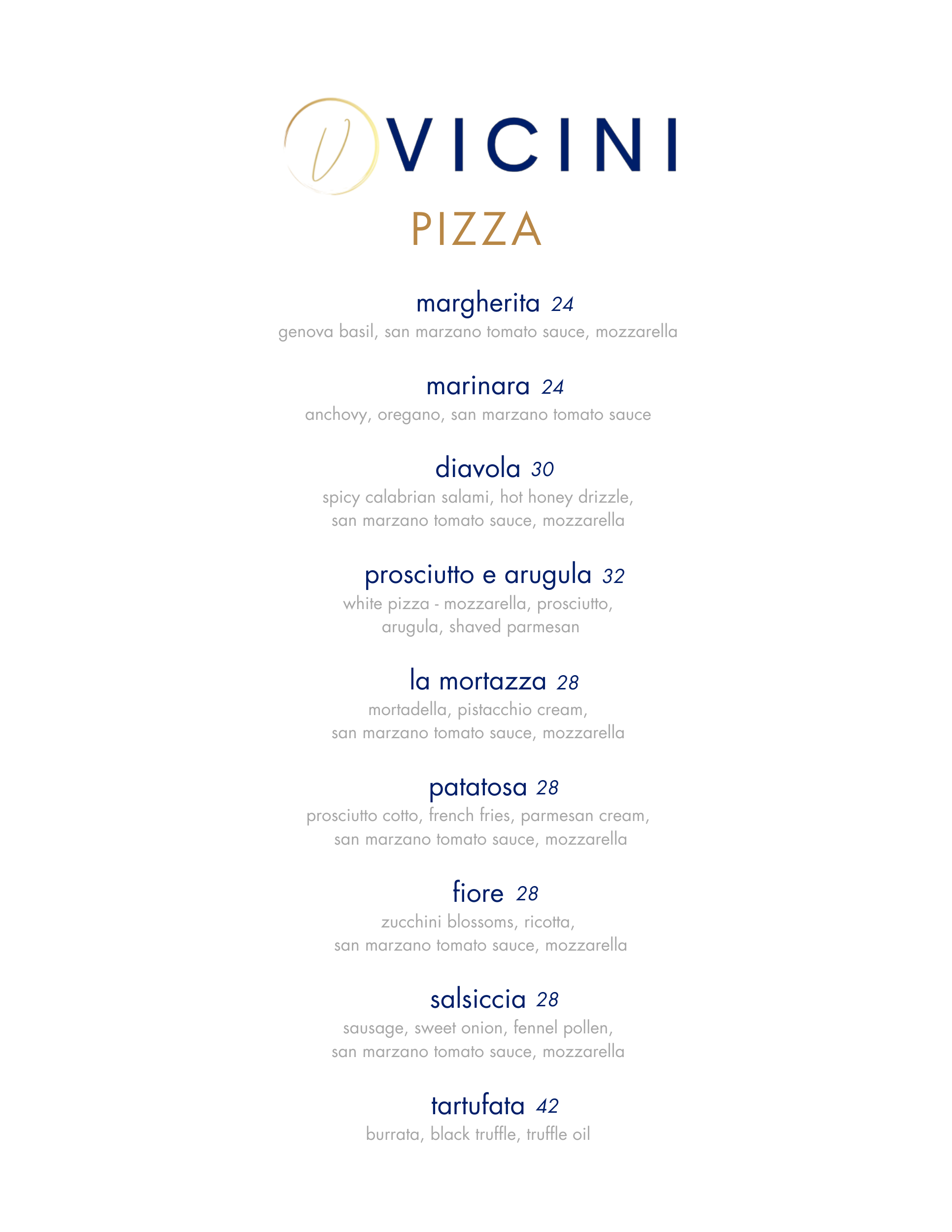 Menus | Vicini in Los Angeles, CA