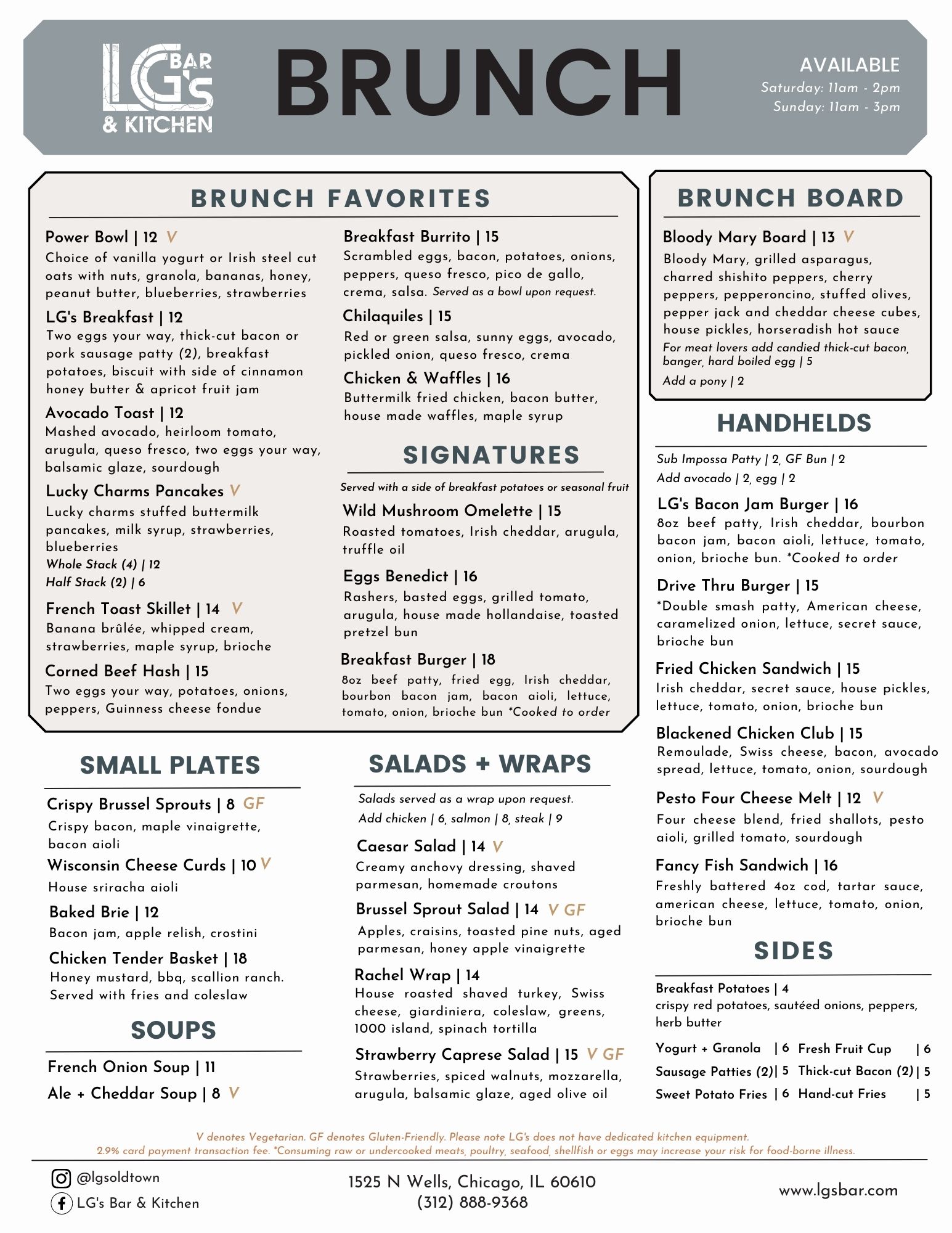Menus | LG's Bar in Chicago, IL