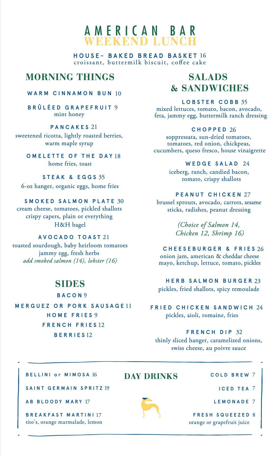 Menus | American Bar in West Village, NYC