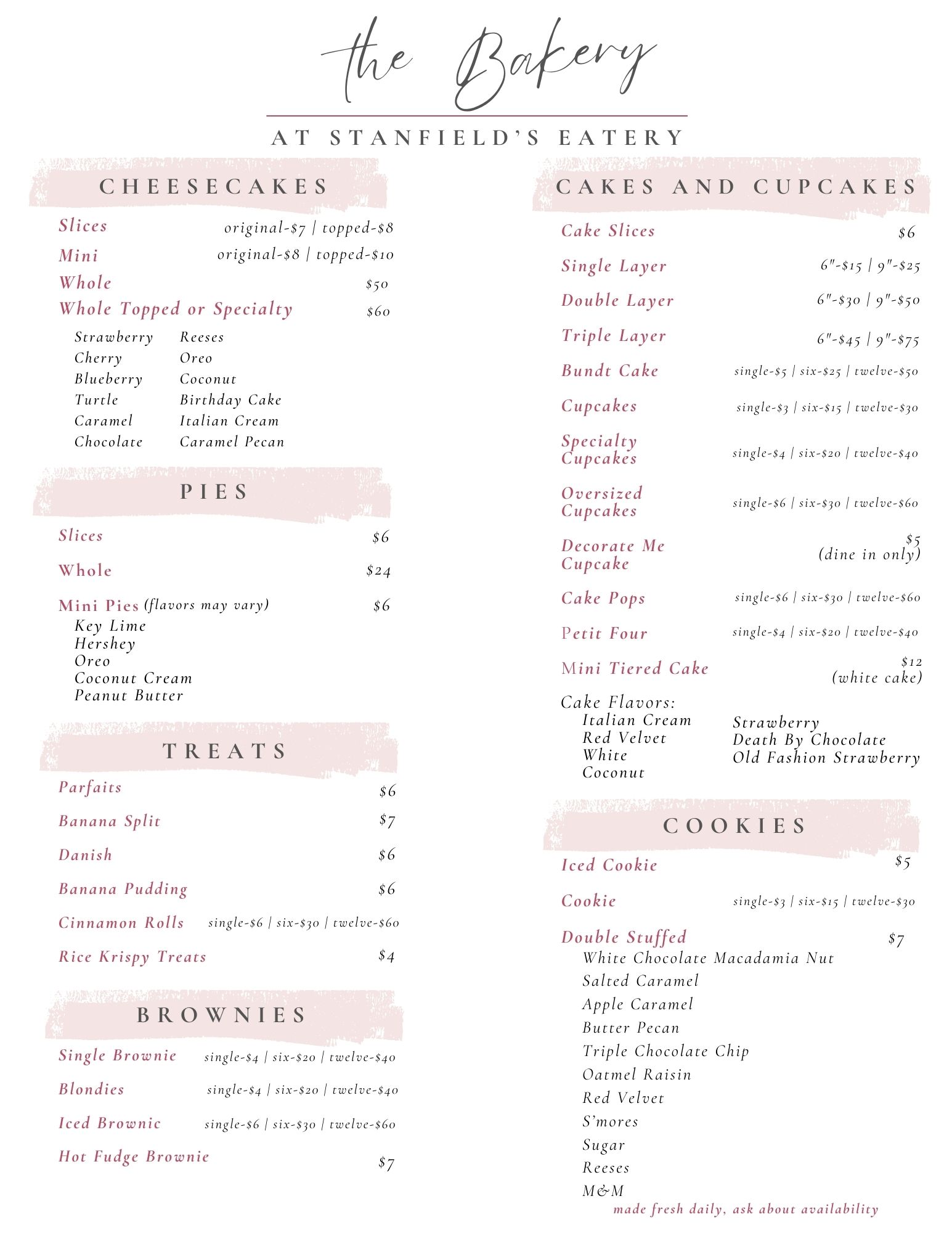 Menus | Stanfield's in Sheffield, AL