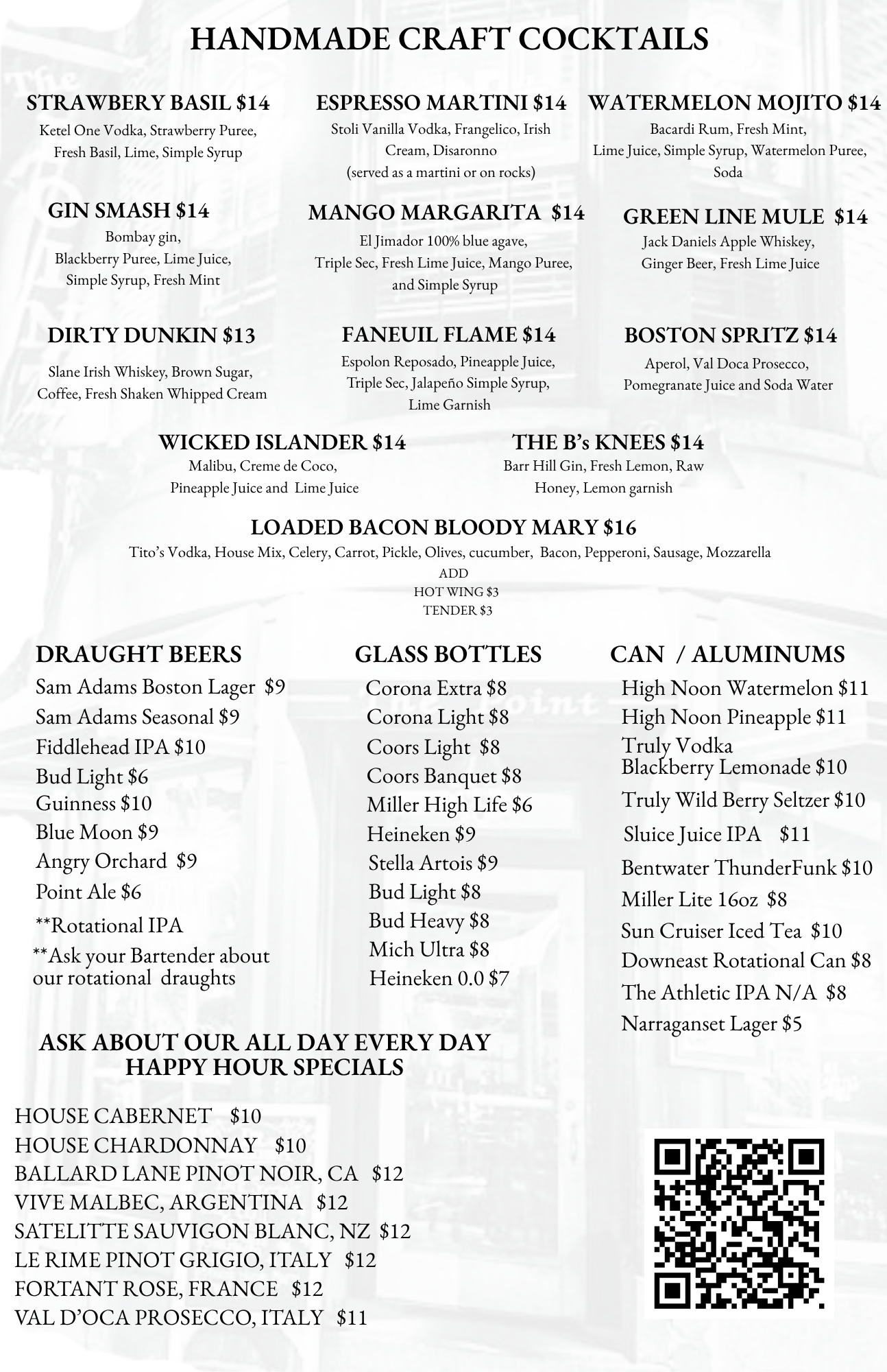 Menus | The Point Restaurant in Boston, MA