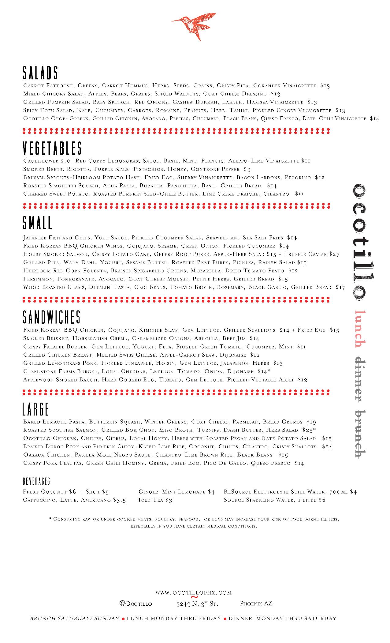 Menus | Ocotillo