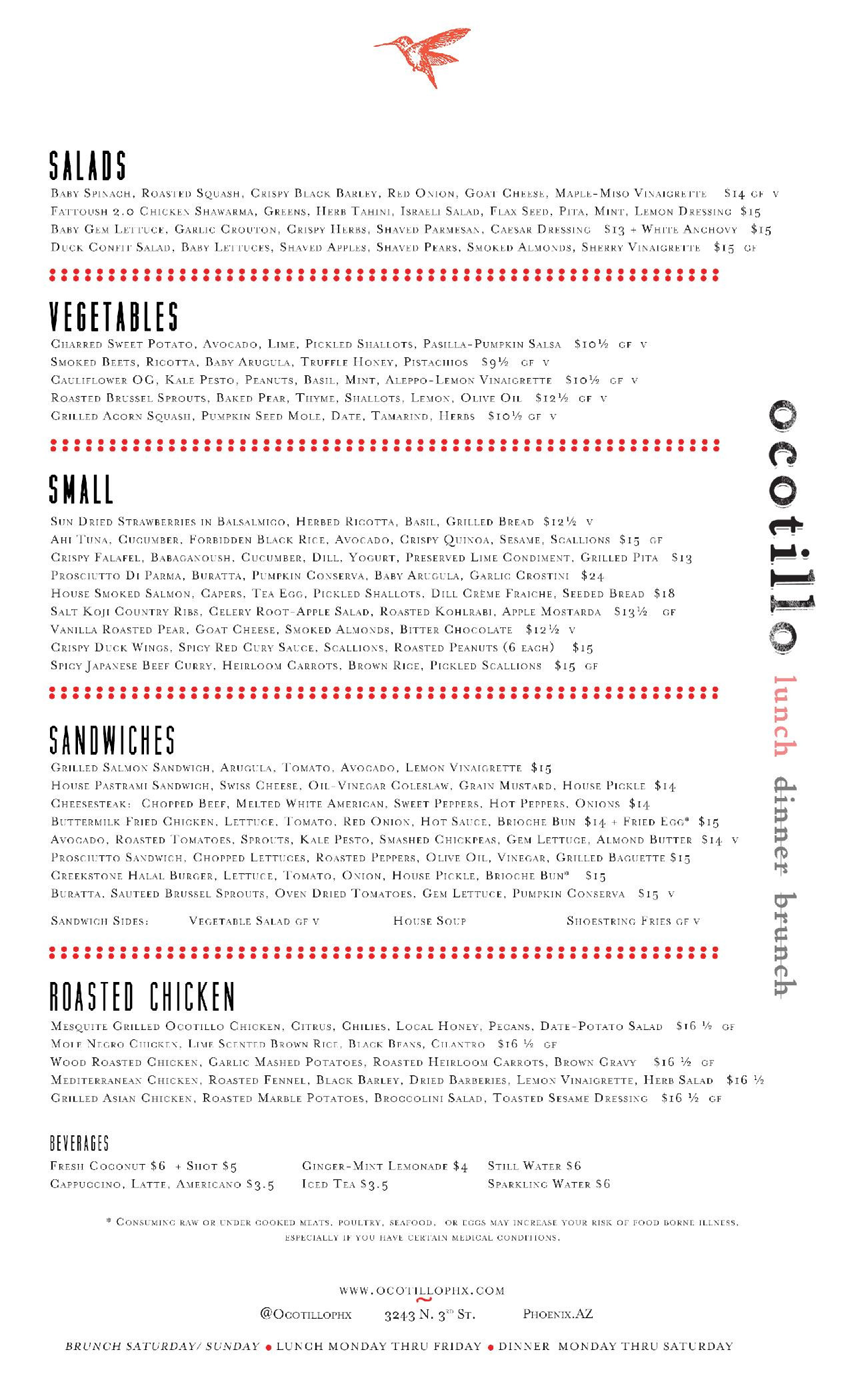 Menus | Ocotillo