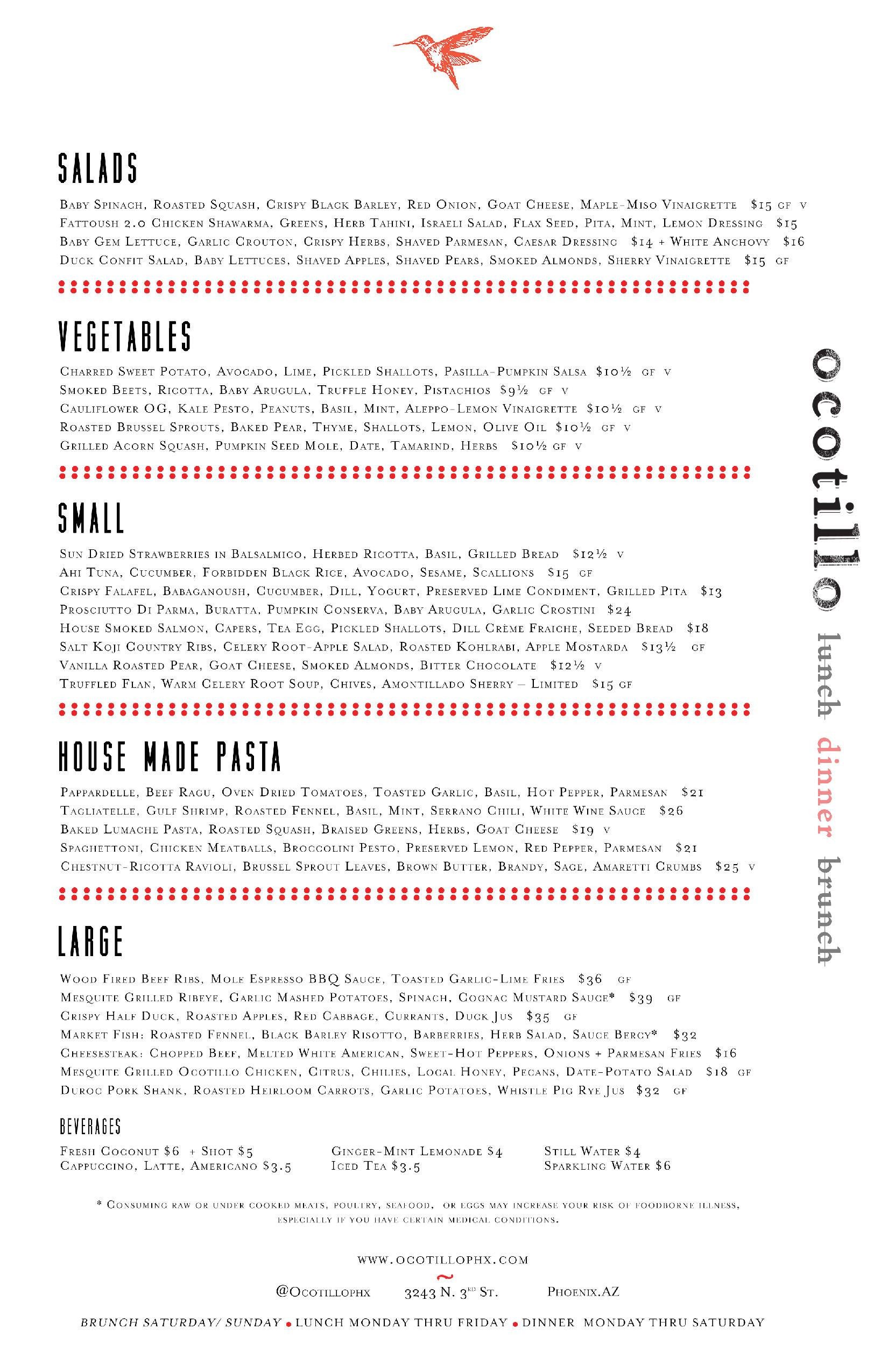Menus | Ocotillo