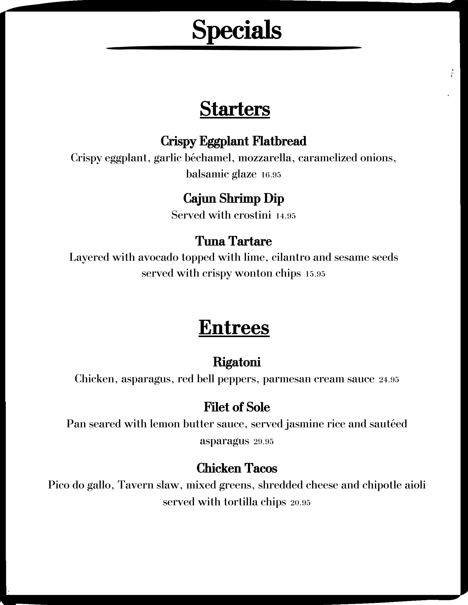 Menus | Tavern 5 in Pompton Plains, NJ