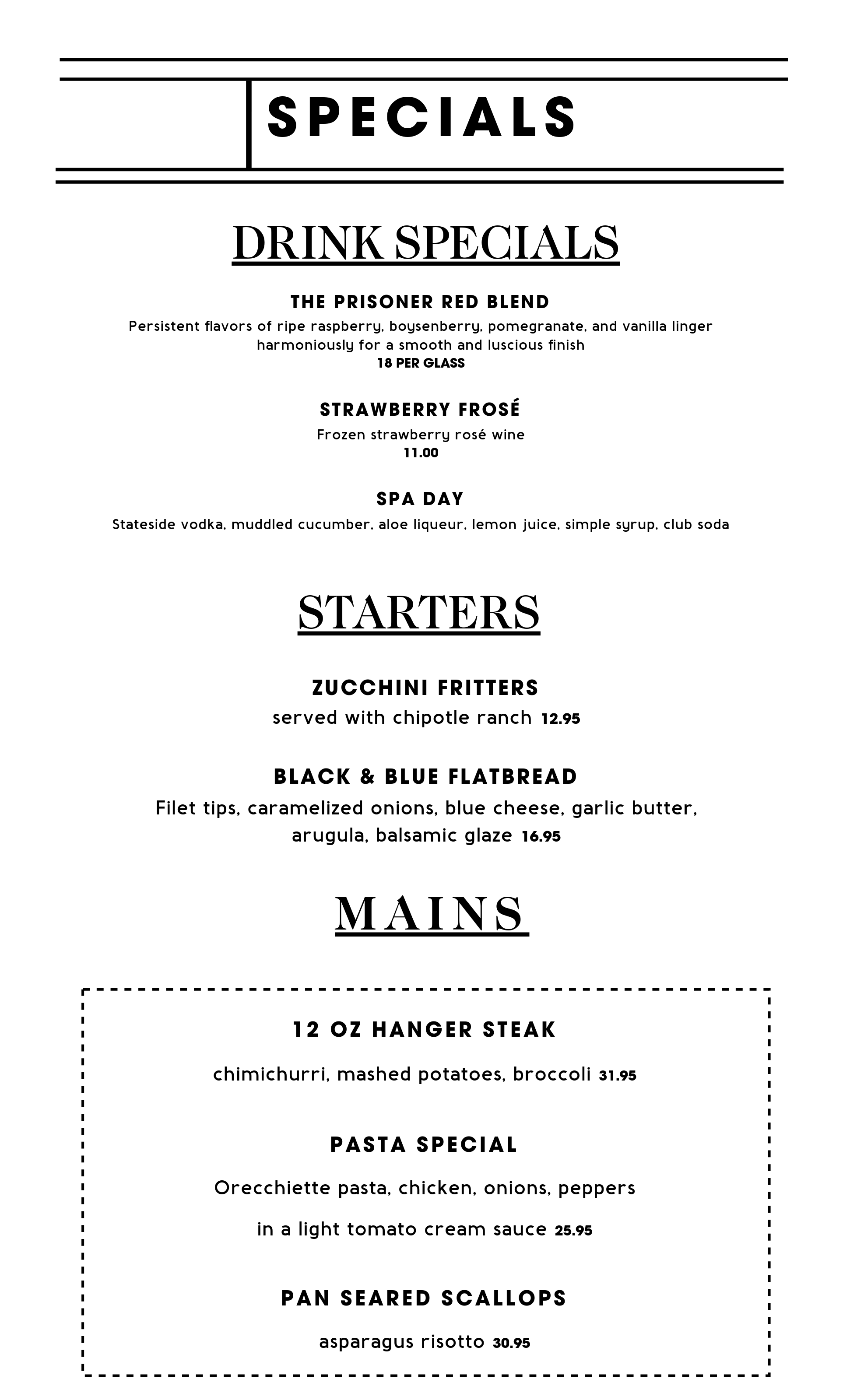 Dinner Menu | Tavern 5 | American Restaurant in Pompton Plains, NJ