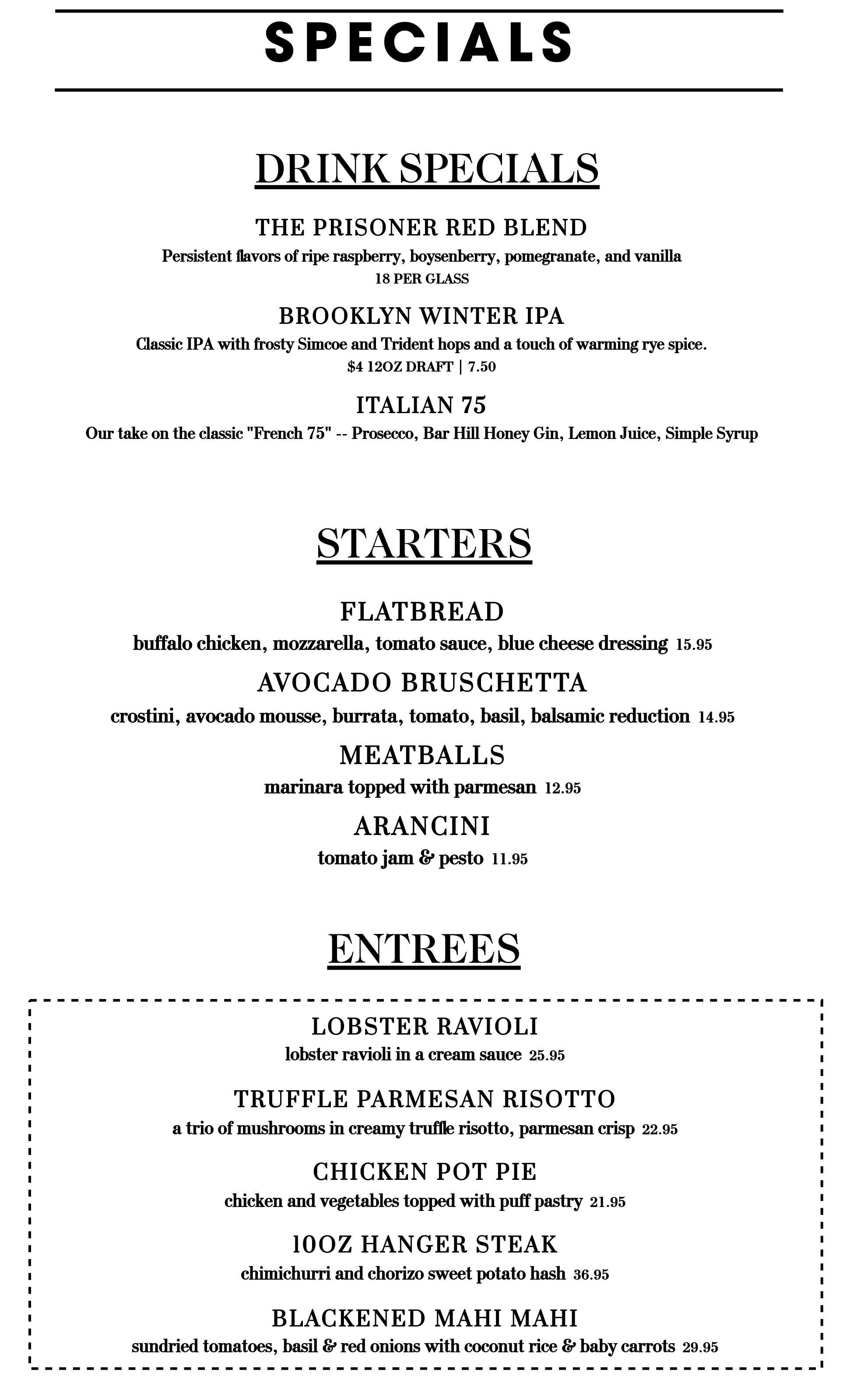 Menus | Tavern 5 in Pompton Plains, NJ