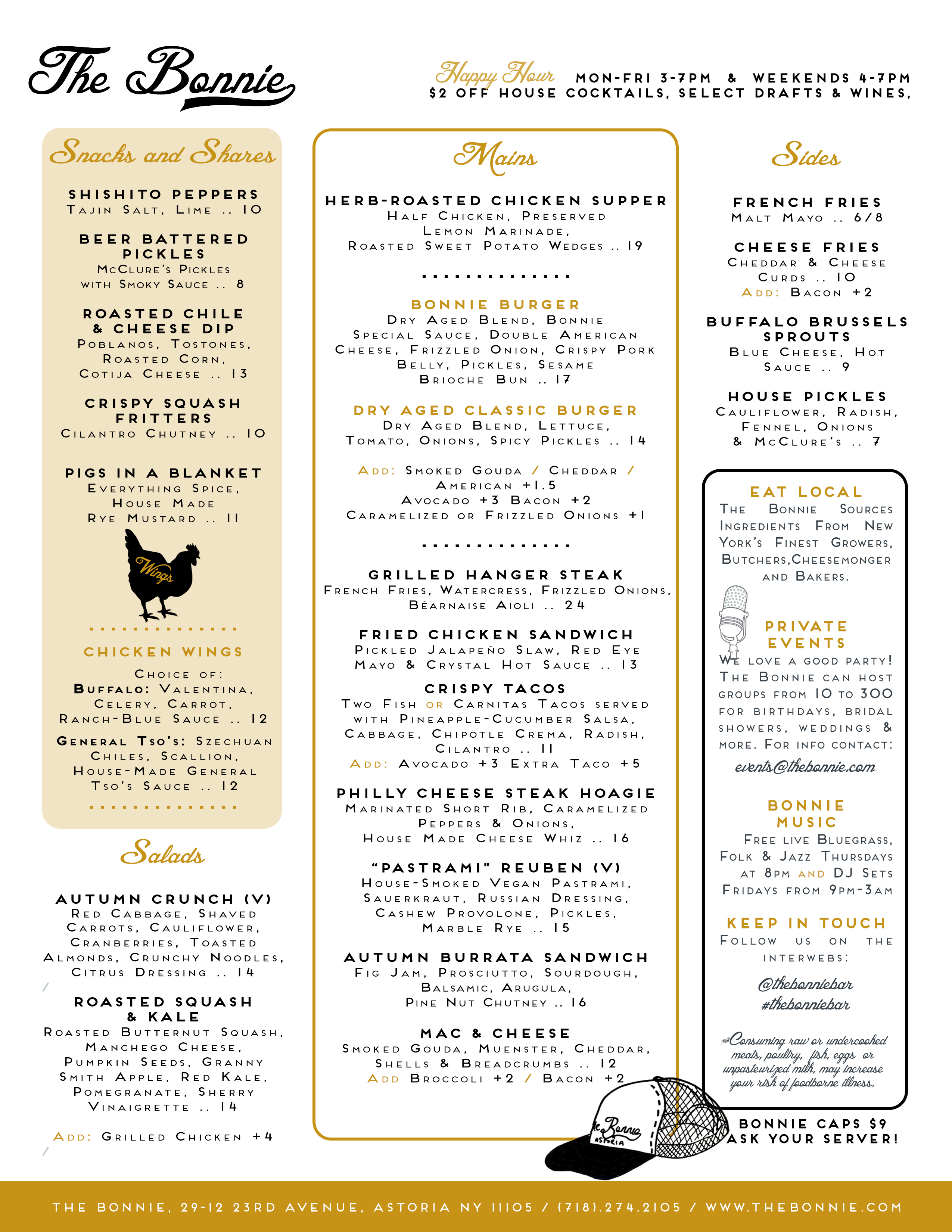 Menus | The Bonnie: The Best Cocktails and Bar Food in Queens