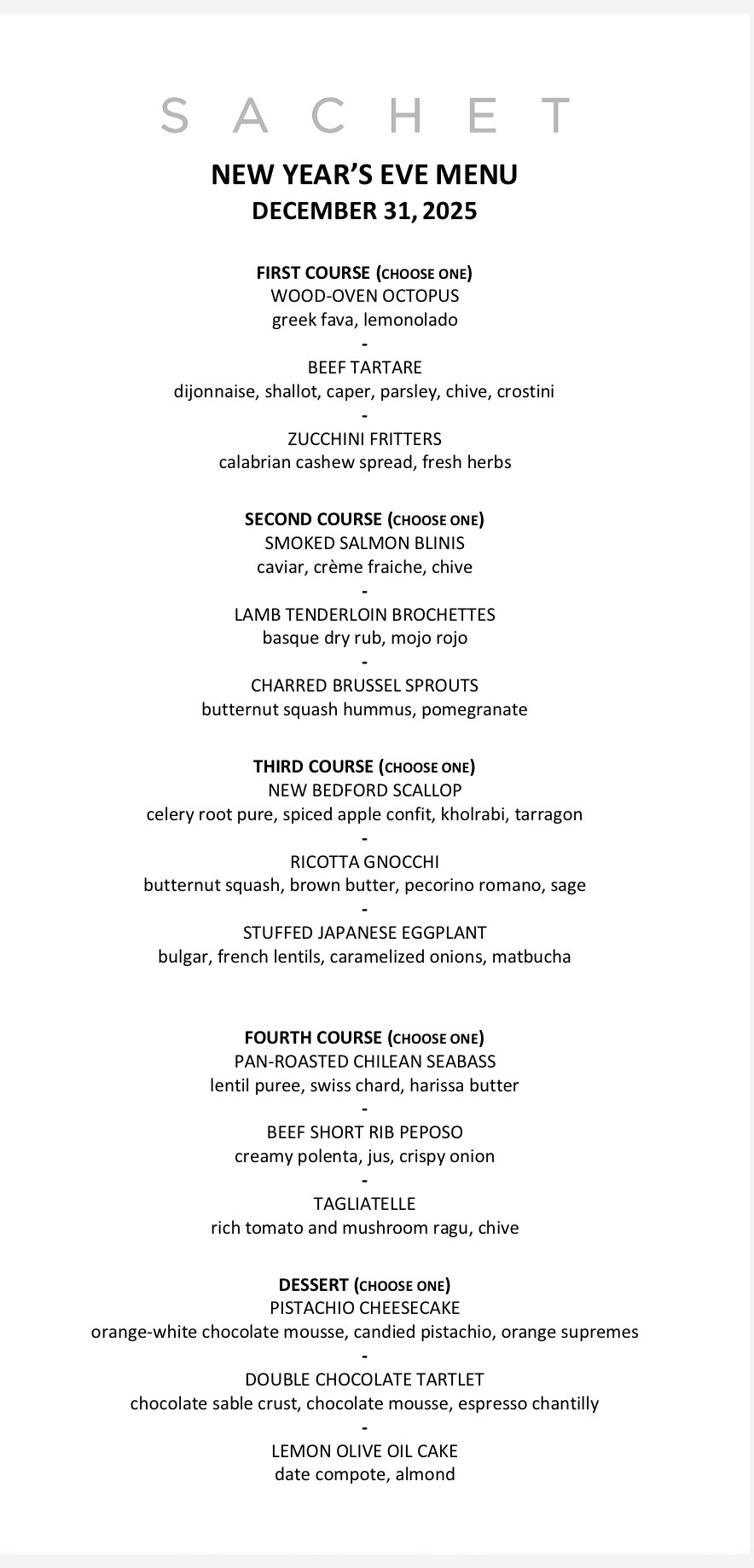 Menus | Sachet in Dallas, TX