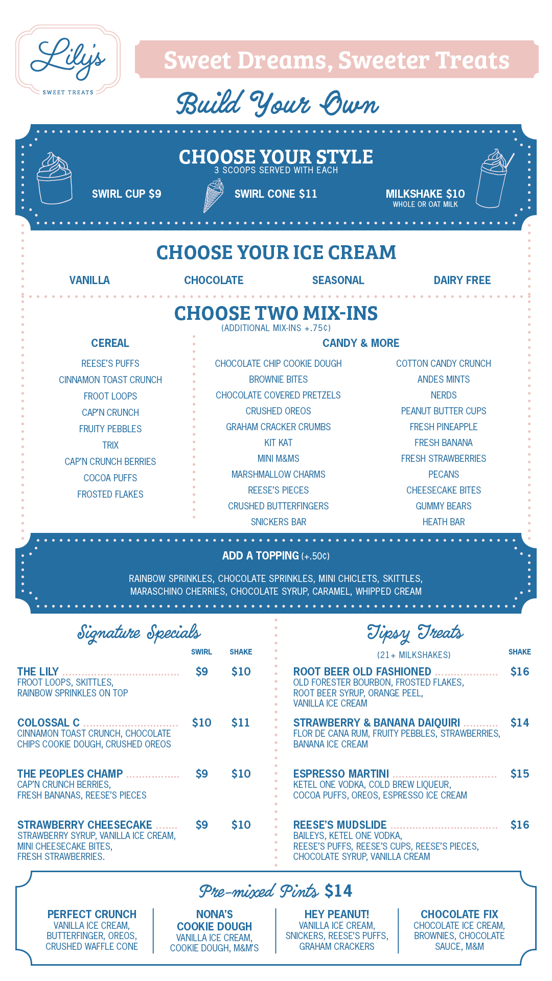 Menus | Lily's Sweet Treats in Tampa, FL