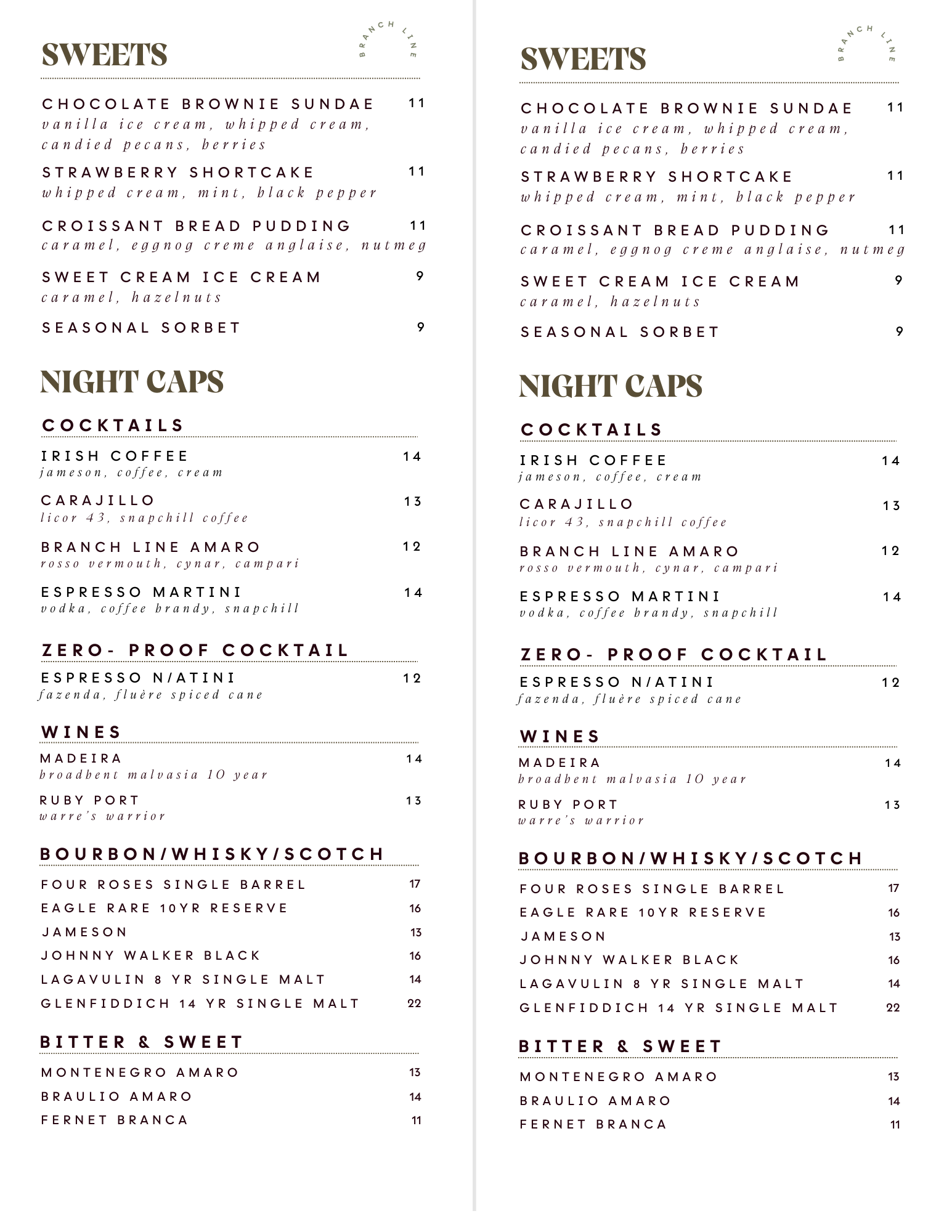 Menus | Branch Line