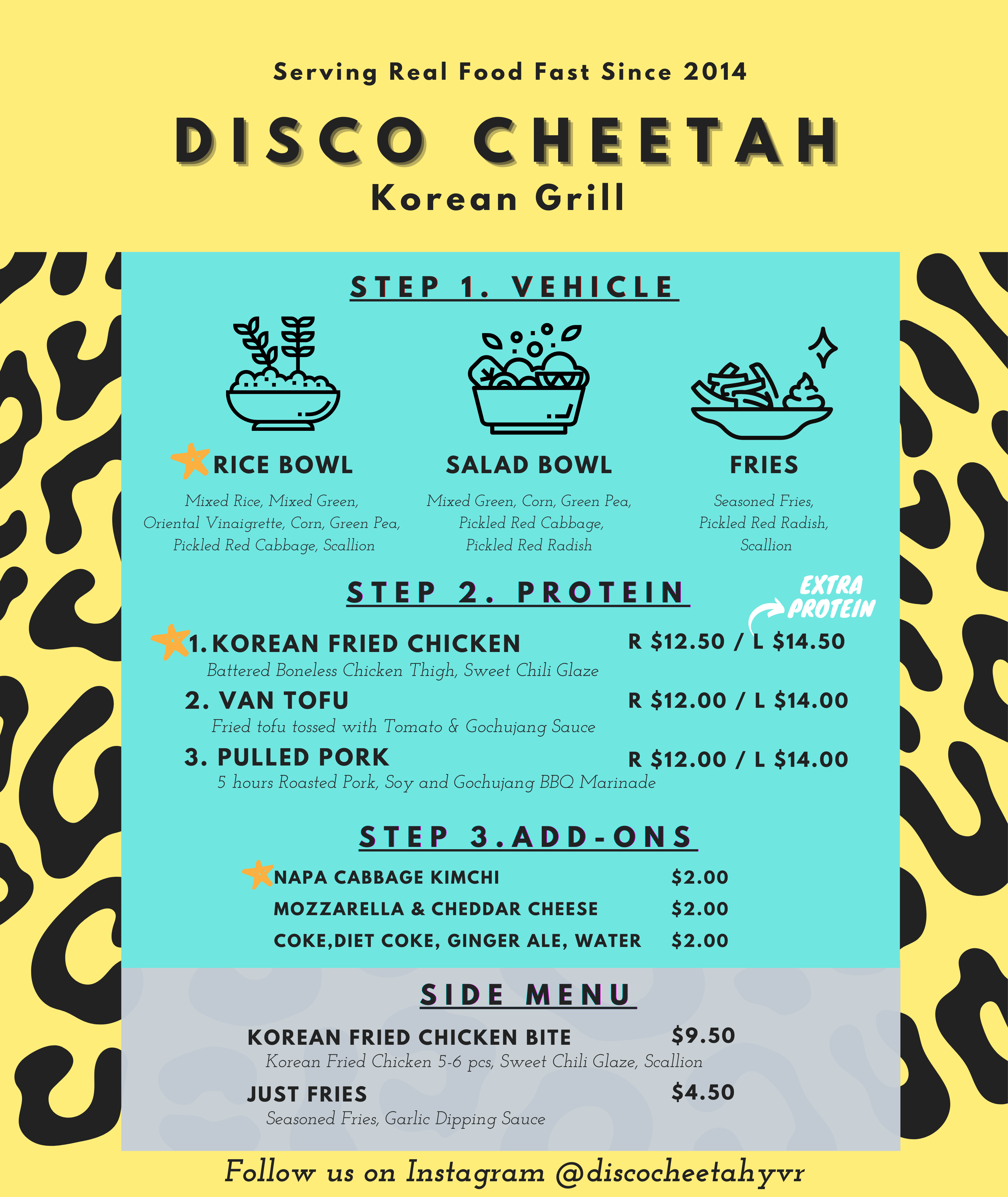 Menus | Disco Cheetah in Vancouver, BC