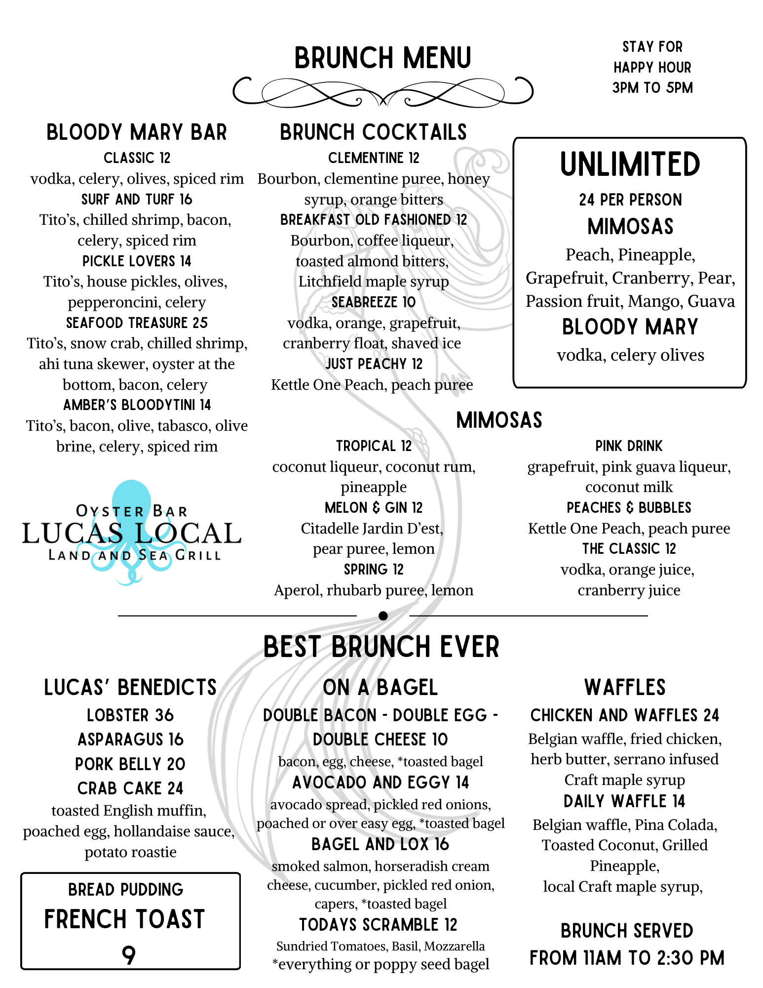 Menus | Lucas Local Oyster Bar- Land and Sea Restaurant | Southbury CT