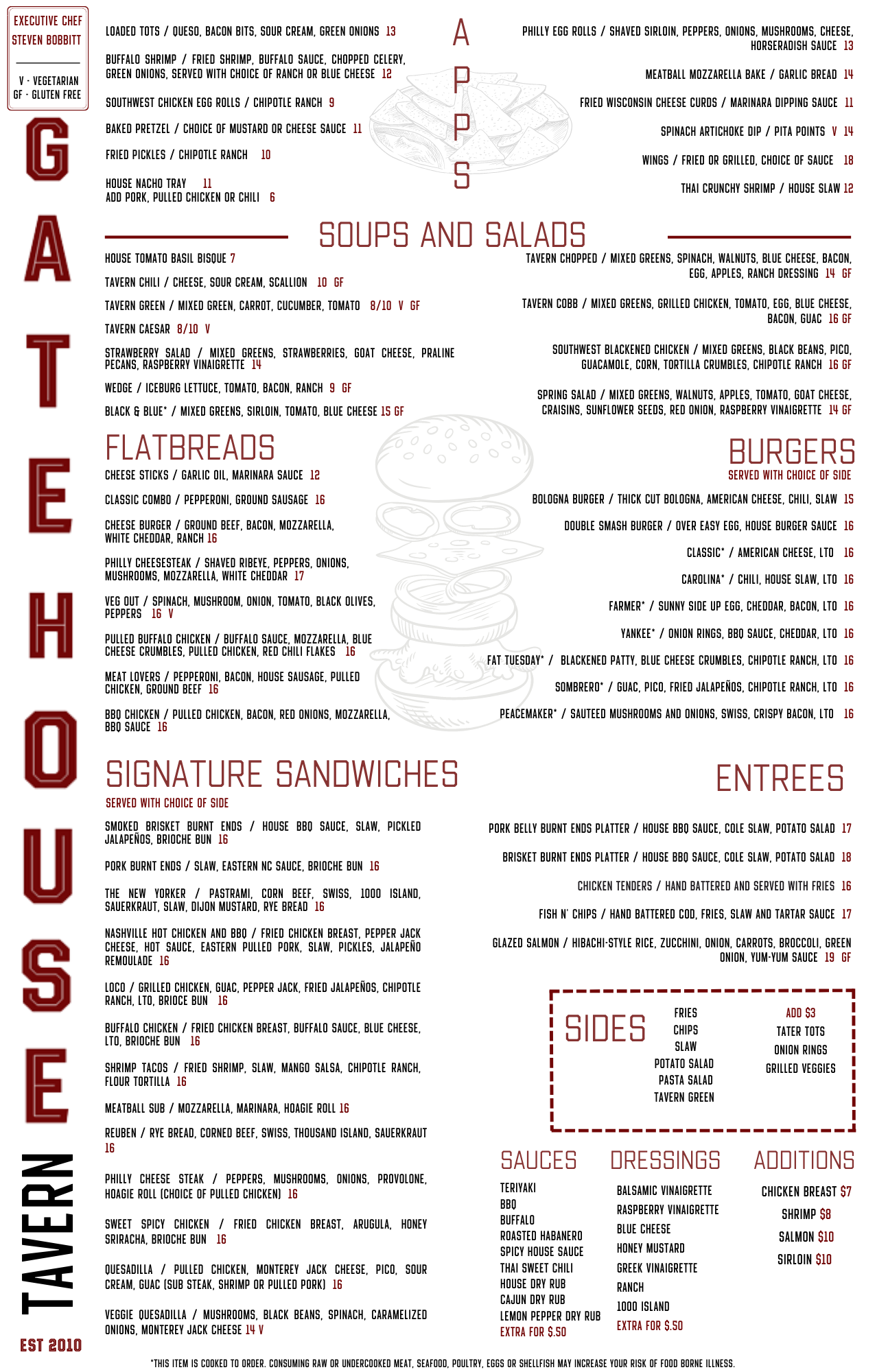 Menus | Gatehouse Tavern in Wake Forest, NC