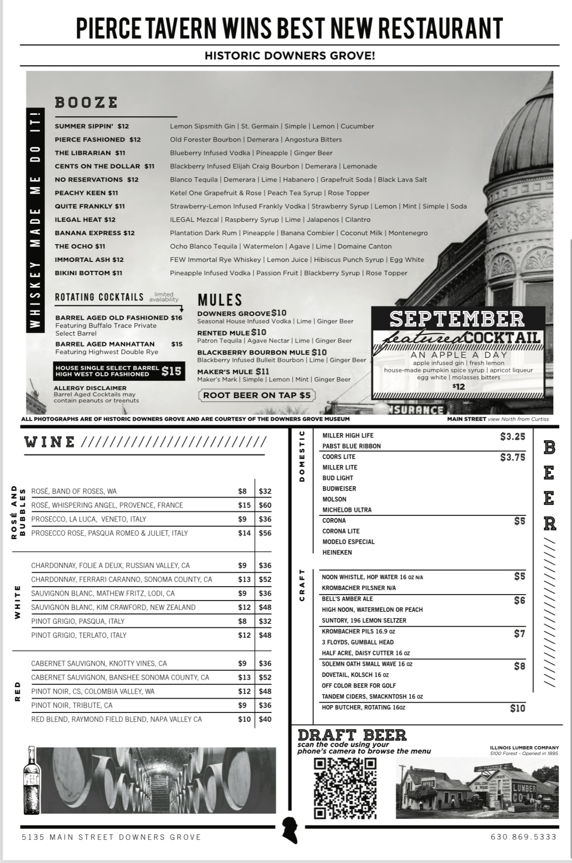 Menus | Pierce Tavern