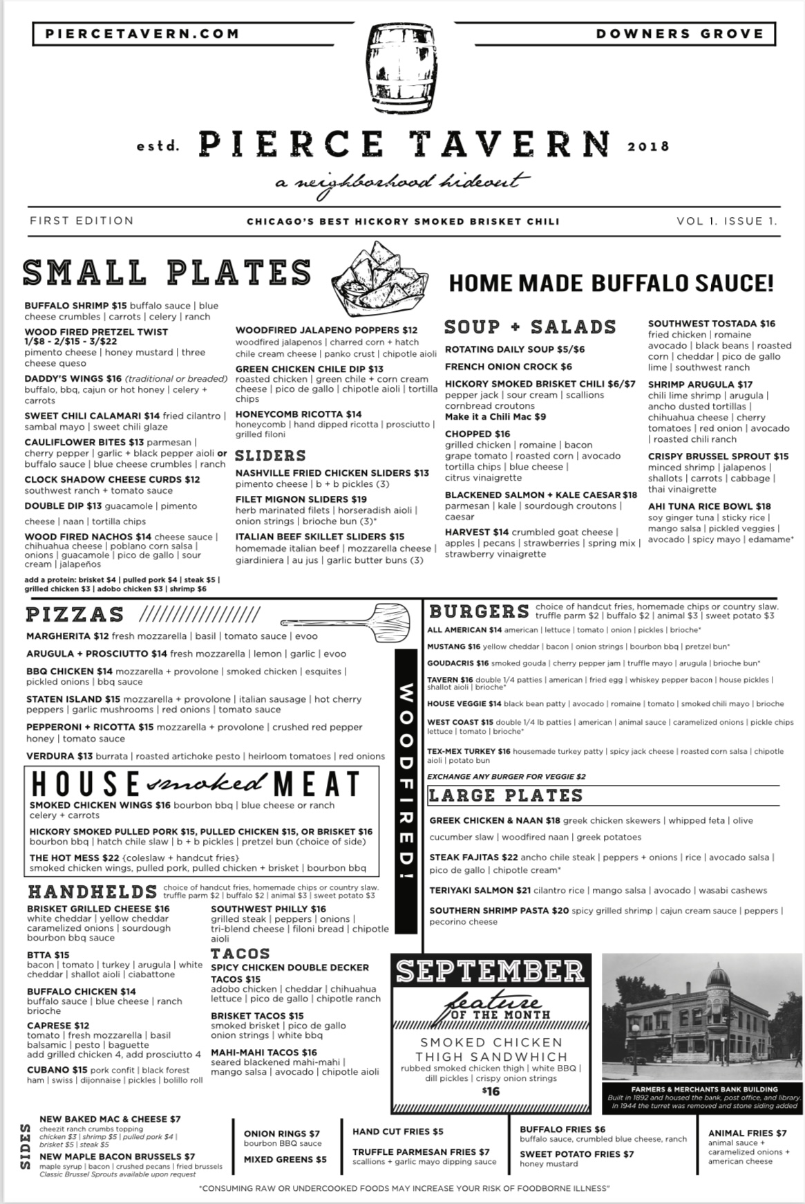 Menus | Pierce Tavern