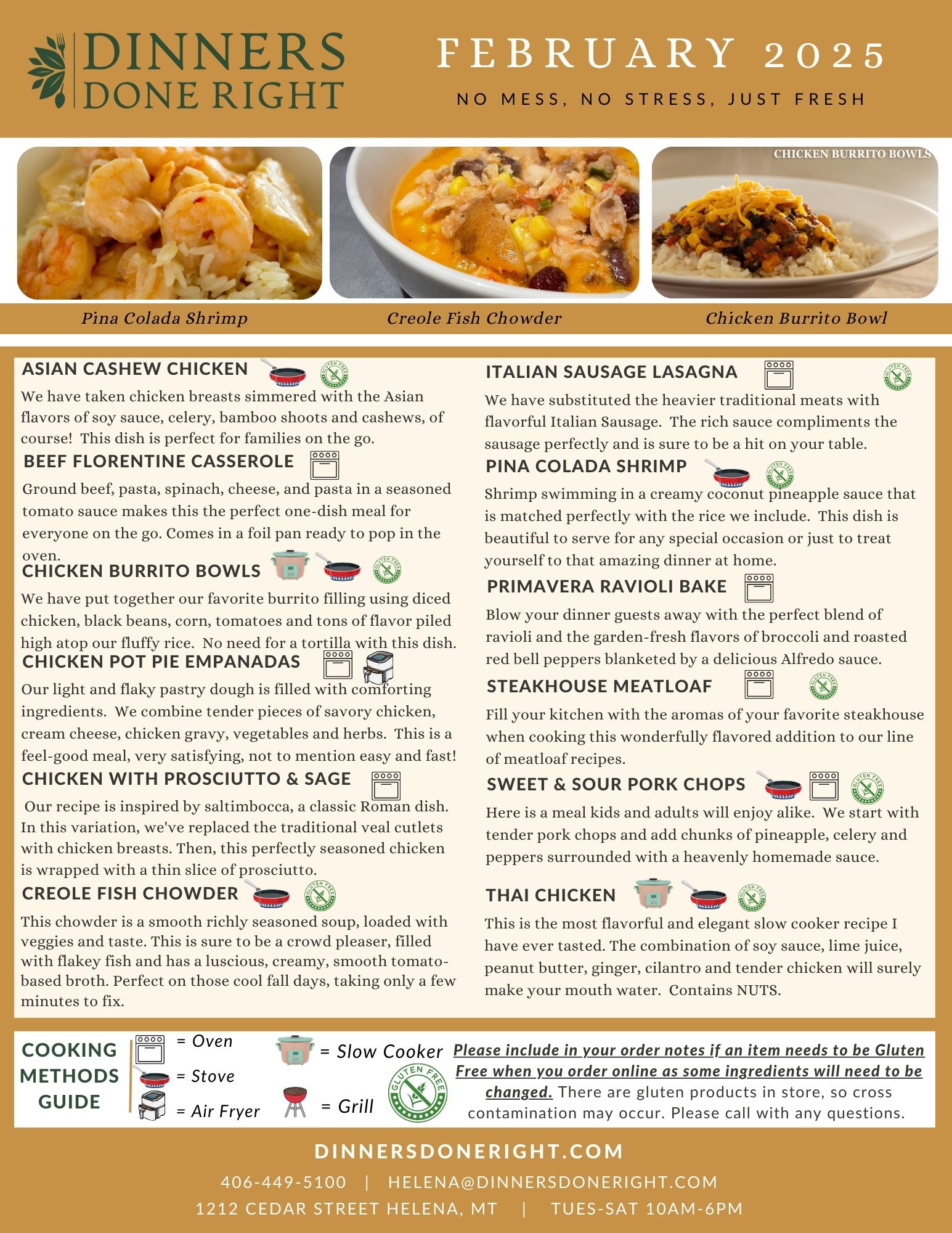 Menus | Dinners Done Right in Helena, MT