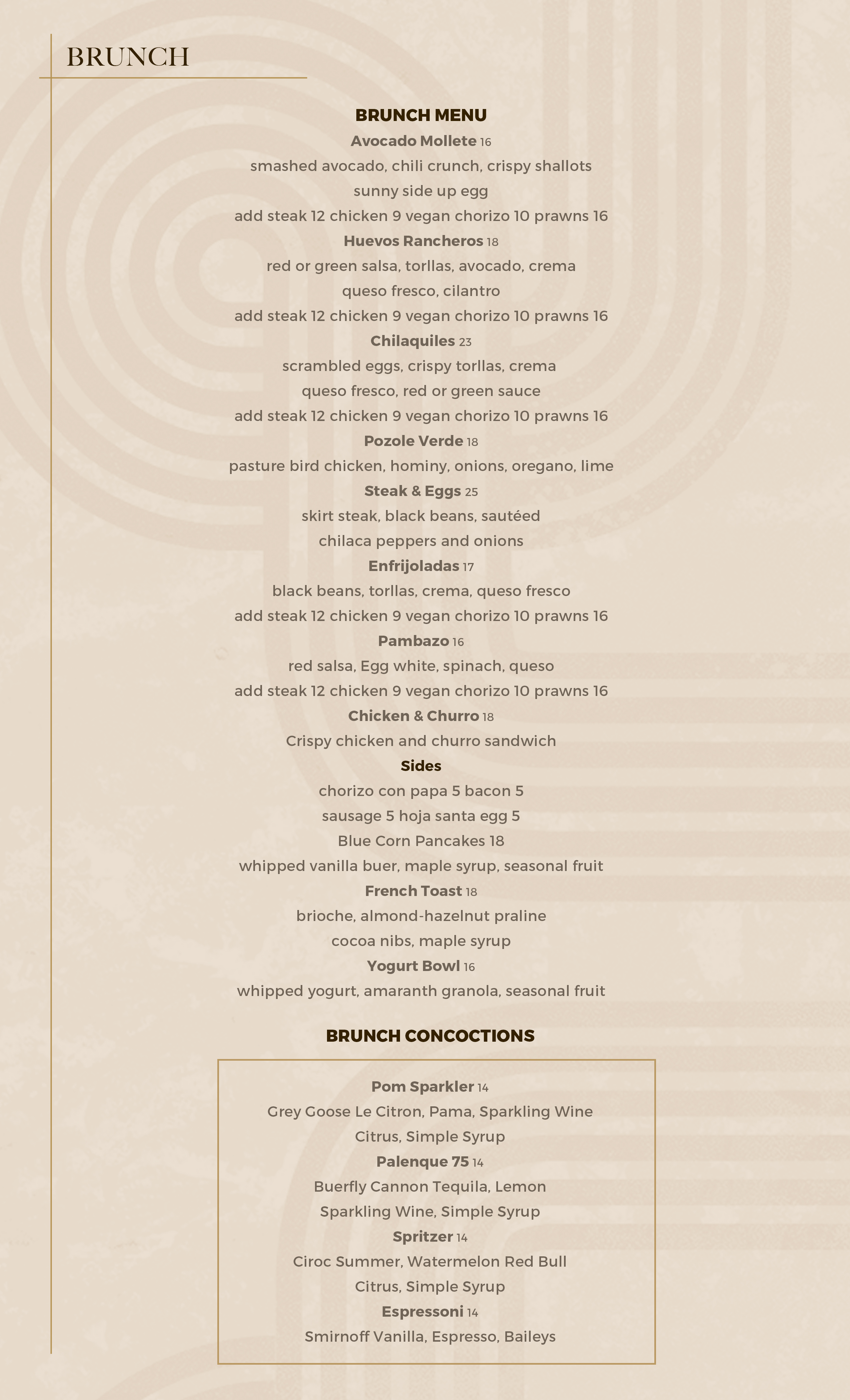 Menus | Palenque in CA