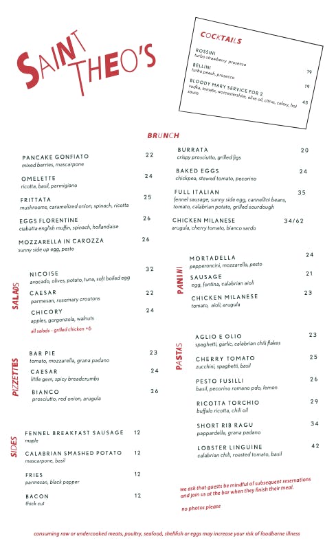 Menus | St. Theos in New York, New York