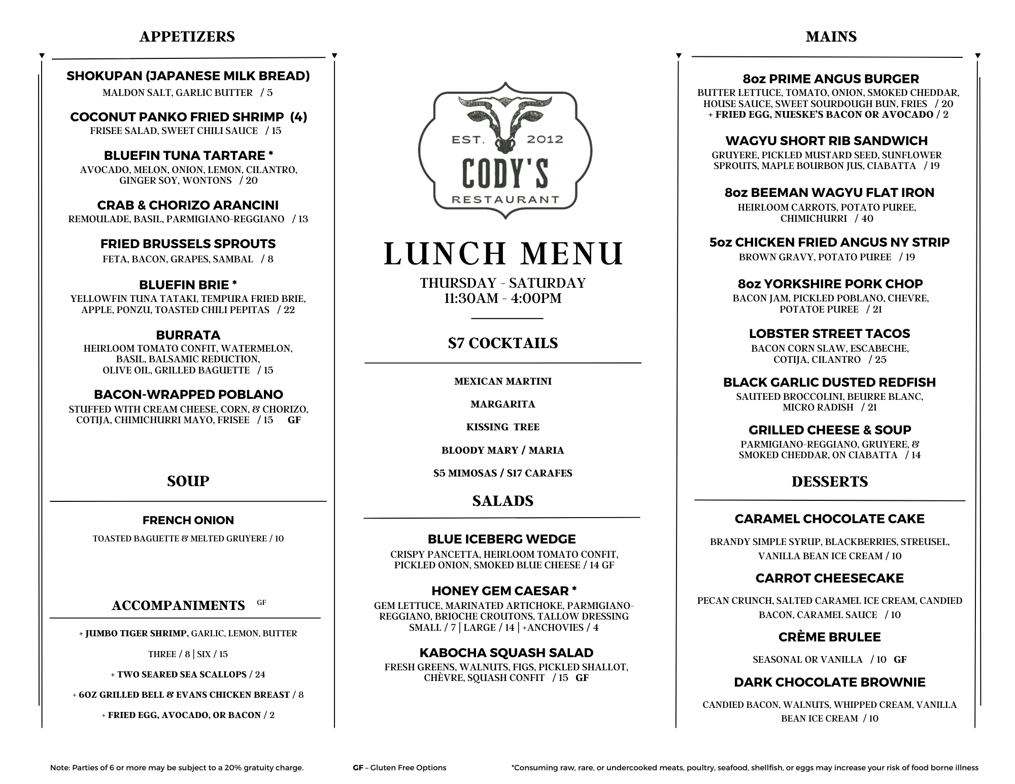 Menus | Cody's
